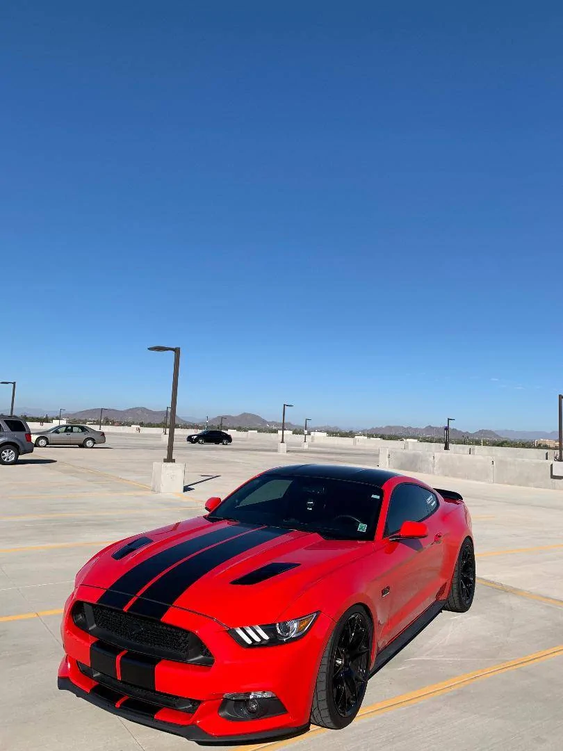 Red Mustang Black Stripes