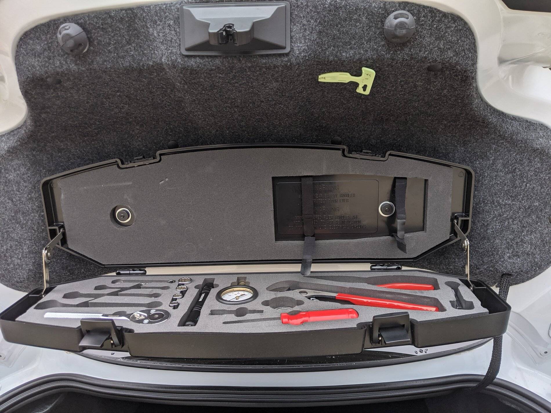 More smallish mods - trunk toolkit, Gurney flap, and hood struts | 2015 ...