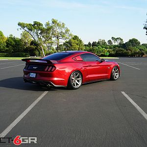 Project 6gr wheels on a Ruby Red Ford Mustang GT Rear Side View | 2015 ...